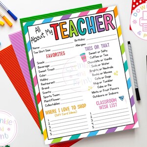All About My Teacher Printable PDF, My Teacher Favorite Things, Teacher ...