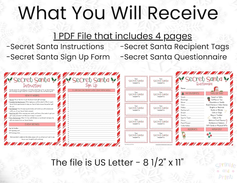 Secret Santa Printable, Secret Santa Questionnaire for Coworkers ...