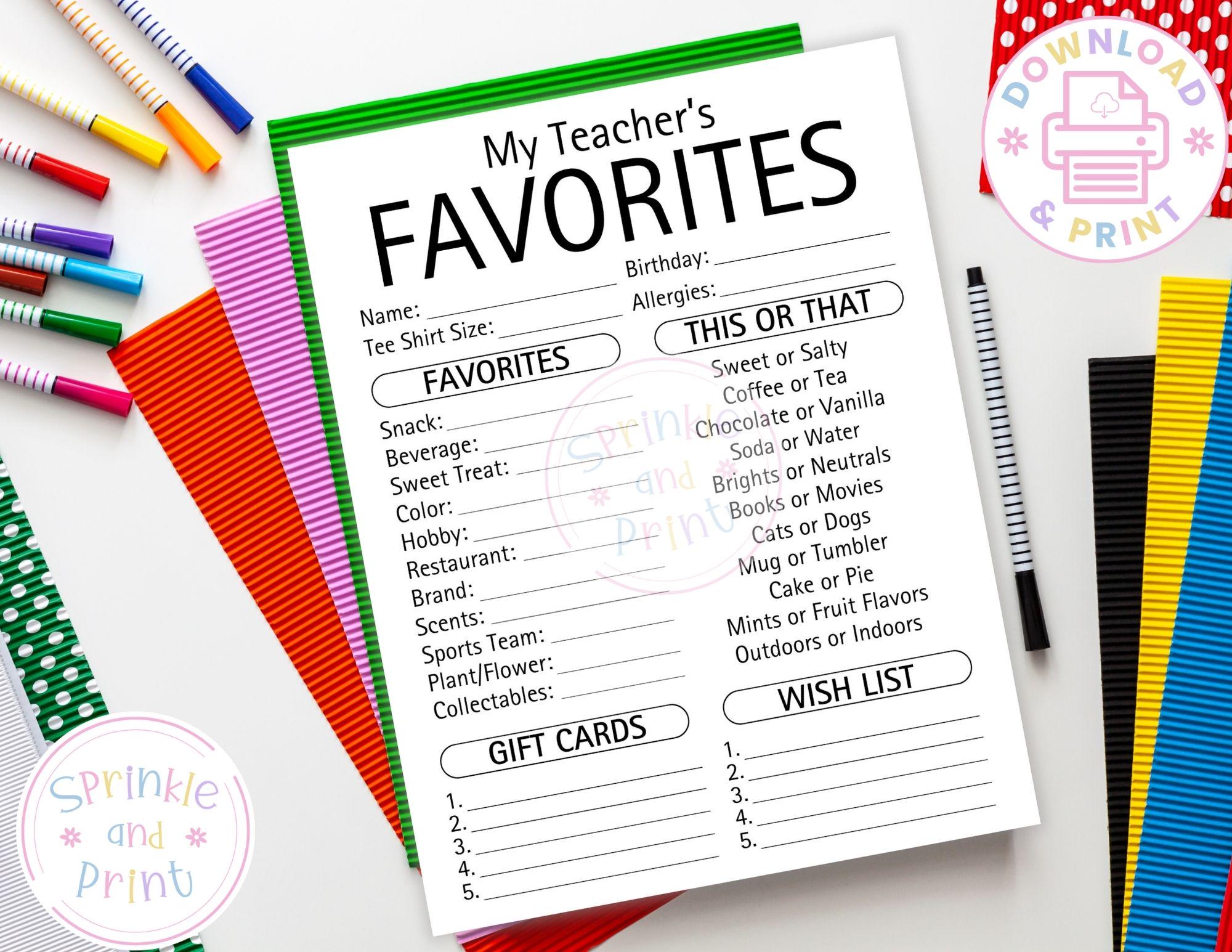 All About My Teacher Printable PDF, My Teacher Favorite Things, Teacher ...