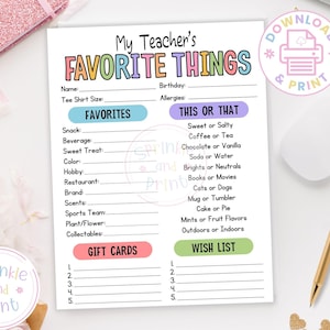 All About My Teacher Printable PDF, My Teacher Favorite Things, Teacher ...