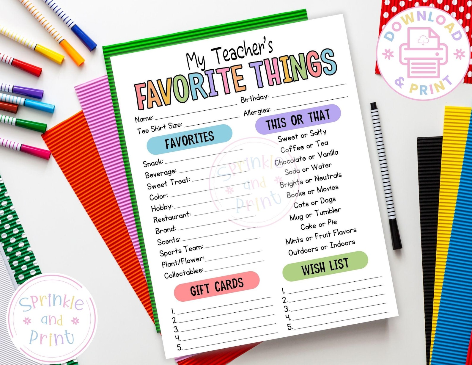 All About My Teacher Printable PDF, My Teacher Favorite Things, Teacher ...