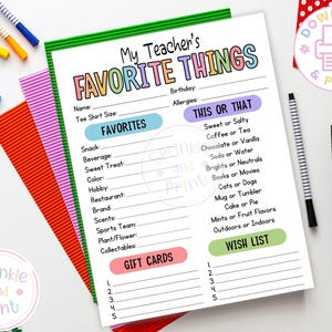 All About My Teacher Printable PDF, My Teacher Favorite Things, Teacher ...