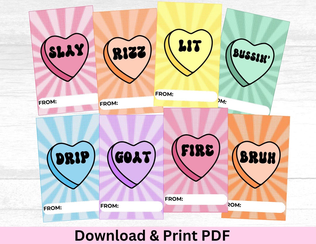 Valentines Day Cards for School Teen Slang Candy Hearts Gen Alpha Gen Z ...