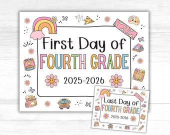 First Day of Fourth Grade Sign Printable Back to School Sign First Day ...