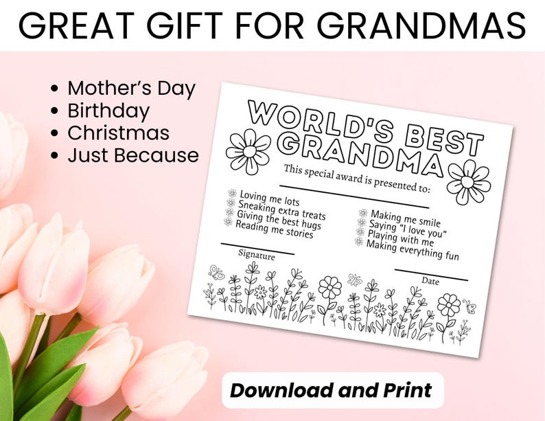Mothers Day Craft Grandma Gift From Grandkid Best Grandma Certificate ...