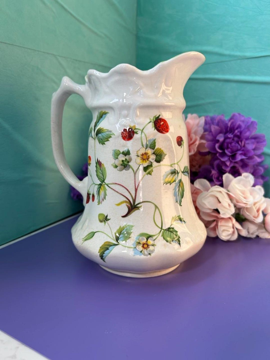 Mid-century James Kent “old Foley” Strawberry Pitcher – White ...