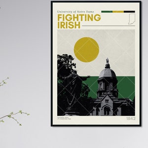 Notre Dame Fighting Irish Poster: Mid Century Modern College Sports ...