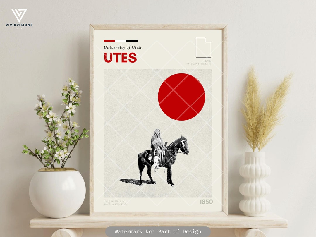 University of Utah, Utah Utes, Utah, Utes, Sports Poster, Mid Century ...