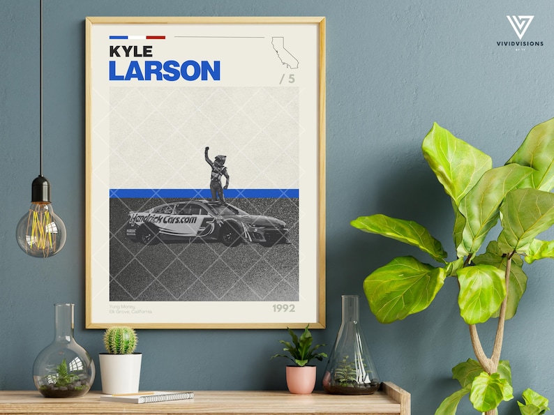 Kyle Larson Poster, Kyle Larson, Racing Poster, Mid Century Modern ...