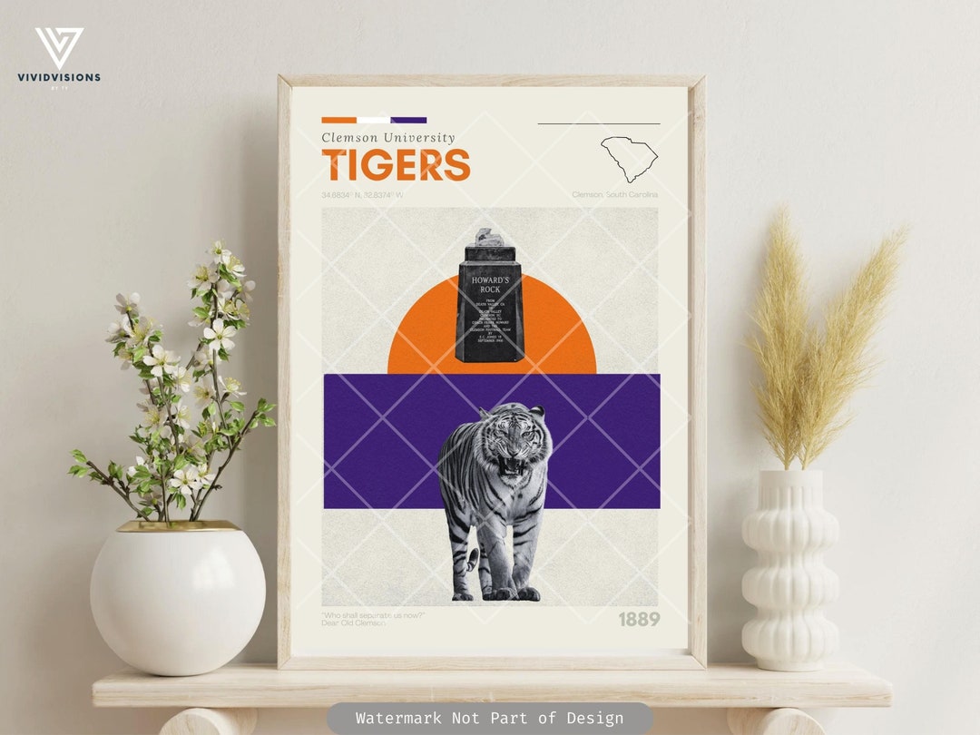Clemson Tigers Poster: Mid Century Modern College Sports Custom Wall ...