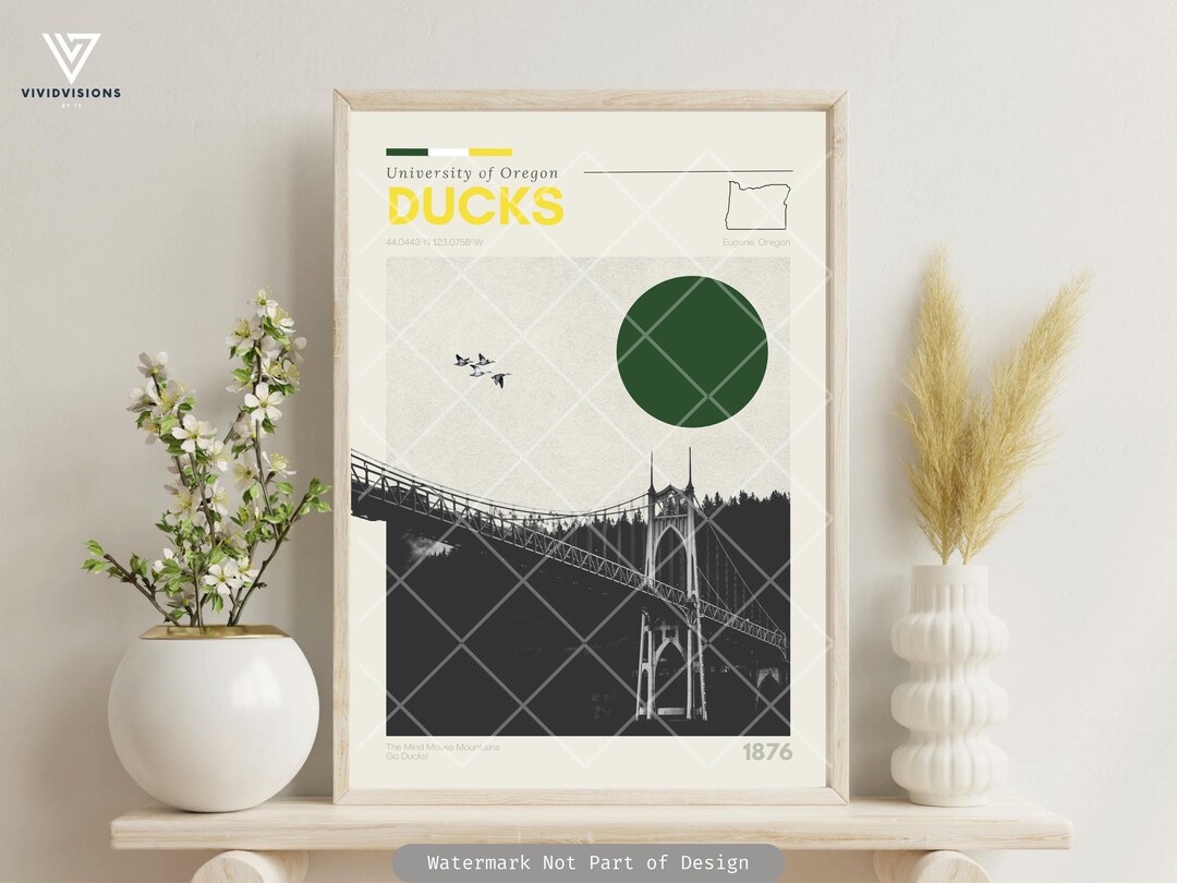 Oregon Ducks Poster: Mid-century Modern College Sports Custom Wall ...