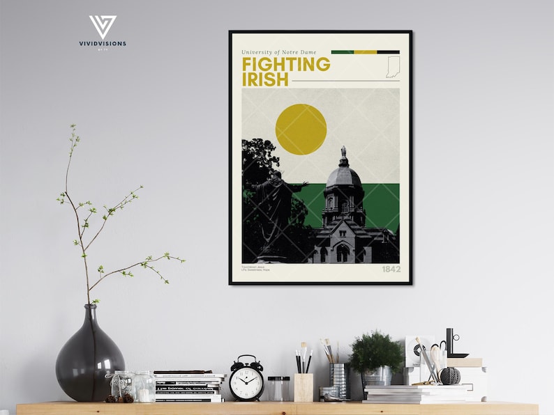 Notre Dame Fighting Irish Poster: Mid Century Modern College Sports ...