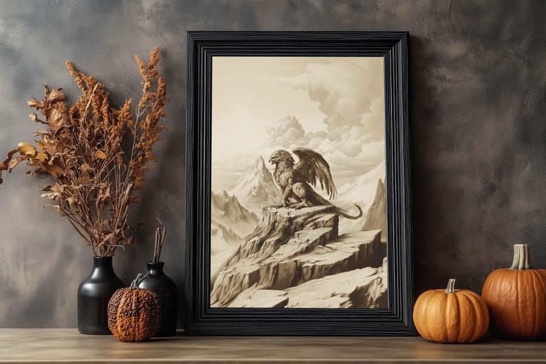 Fantasy Art, Griffin Print, Griffin Art, Fantasy Decor, Gothic Art - Etsy