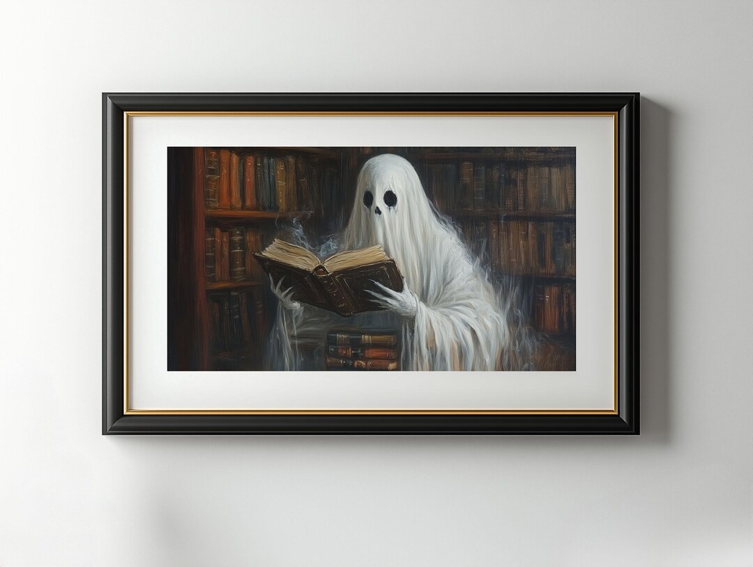 Spooky Ghost, Library Ghost, Halloween Art, Digital Download Wall Art ...