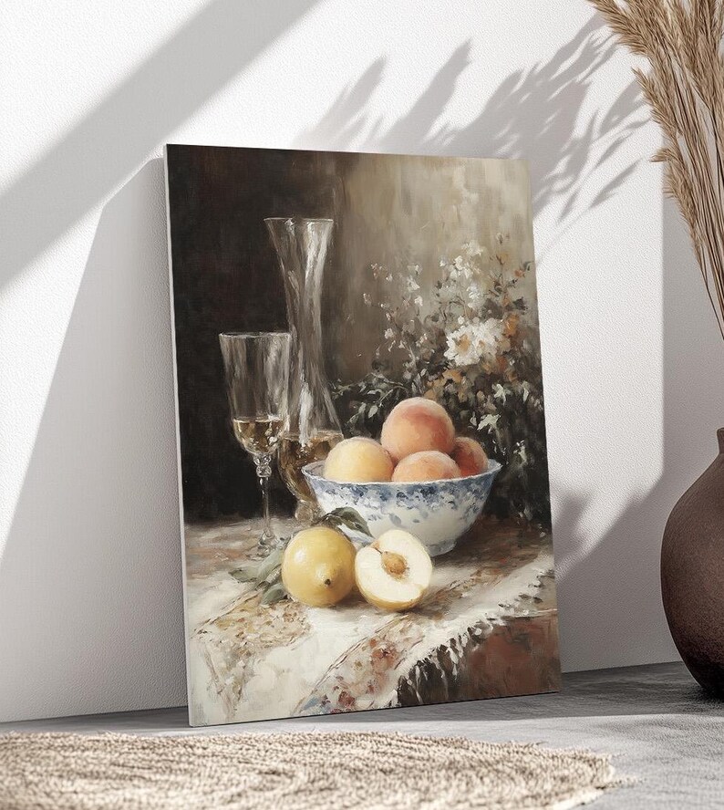 Vintage Fruit Bowl Still Life Print: Moody Kitchen Art (digital ...