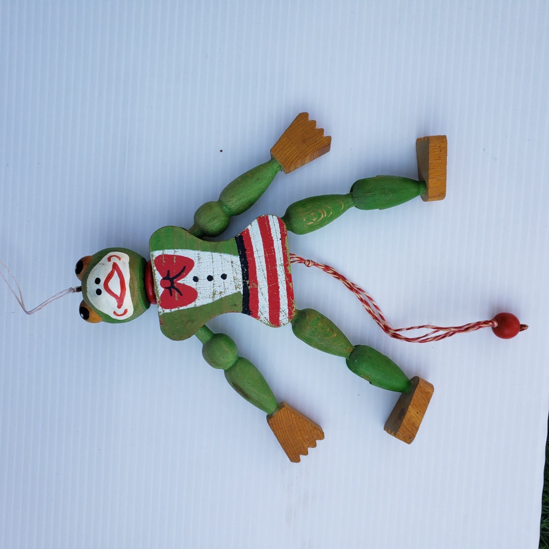 VINTAGE Frog Toad Puppet Toy Wooden Austrian M. Gschnitzer Hallmark ...