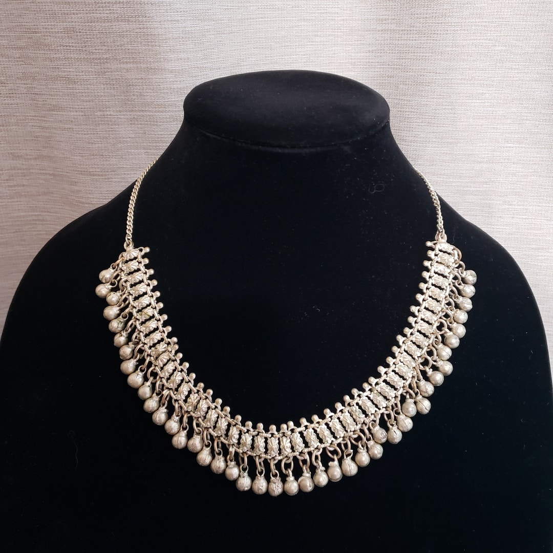 VINTAGE Silver-toned Brass Indian PATTILU NECKLACE 20 Inches - Etsy
