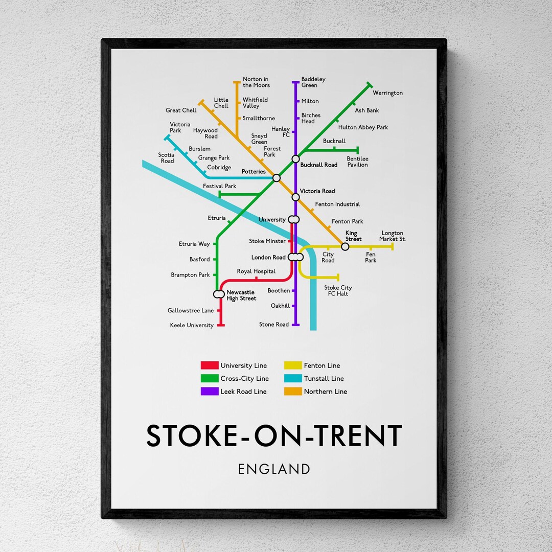 Stoke-on-trent Tube Map Print, Underground Map Wall Art, Potteries Gift ...