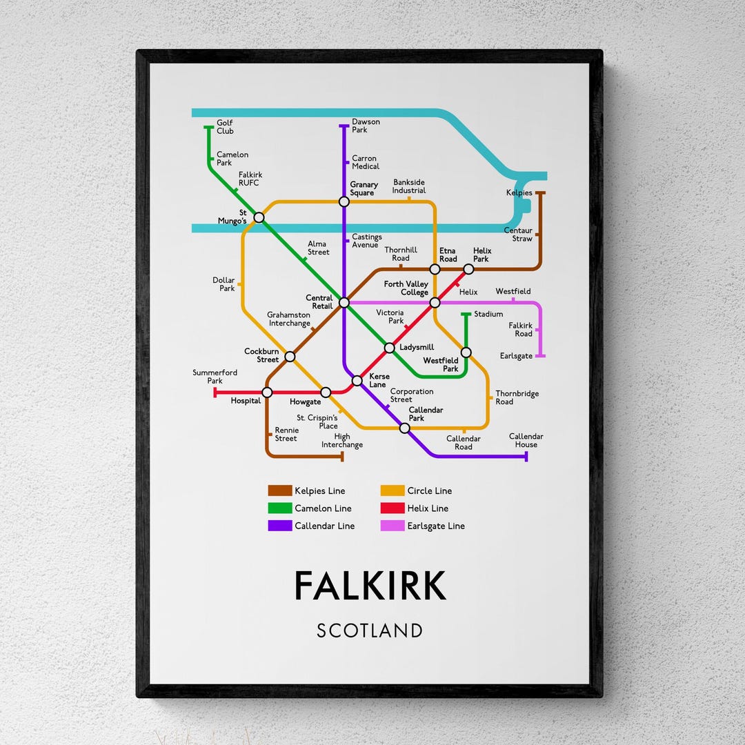 Falkirk Tube Map Print, Underground Street Map Wall Art Gifts ...