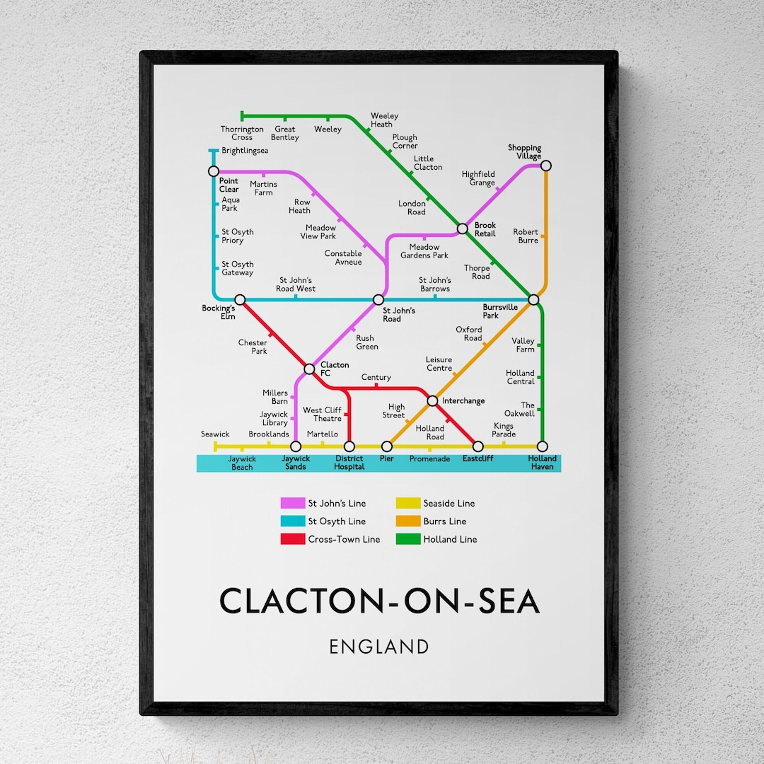 Clacton-on-sea Tube Map Print, Underground Street Map Wall Art Gifts ...