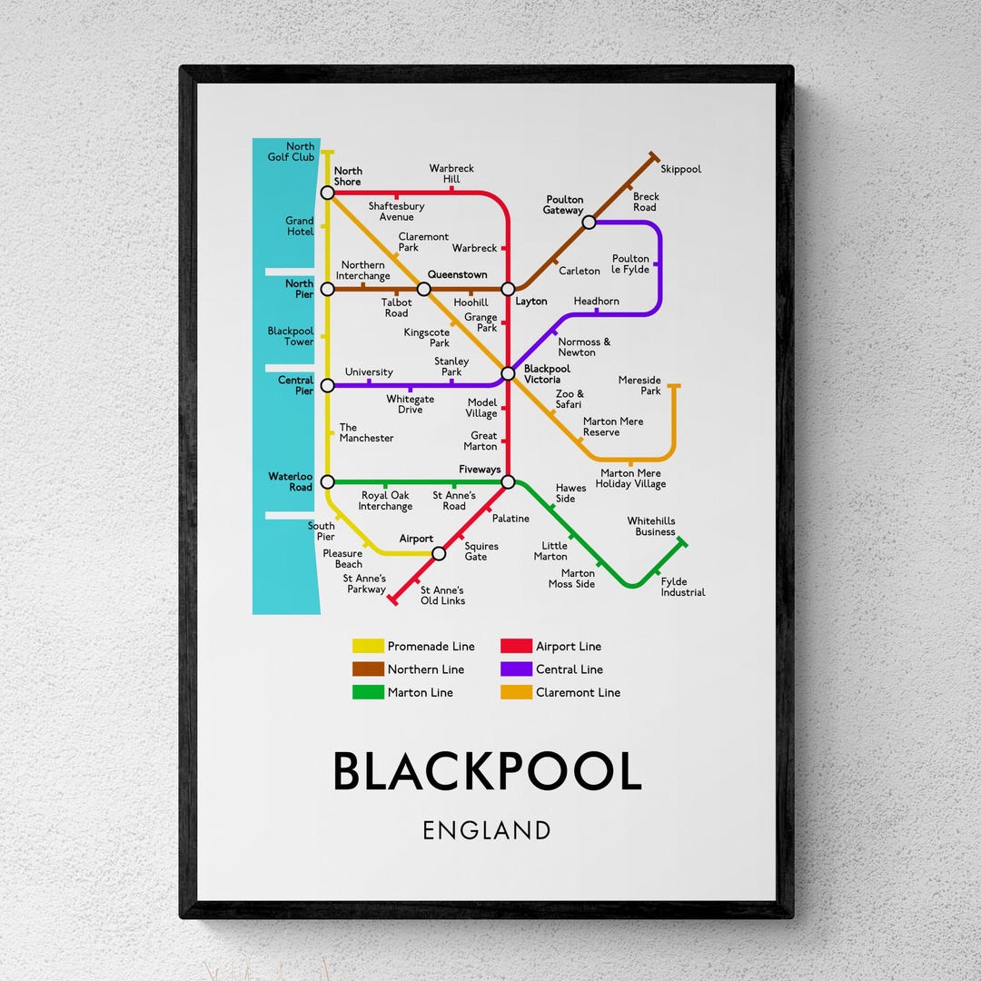 Blackpool Tube Map Print, Underground Street Map Wall Art Gifts - Etsy