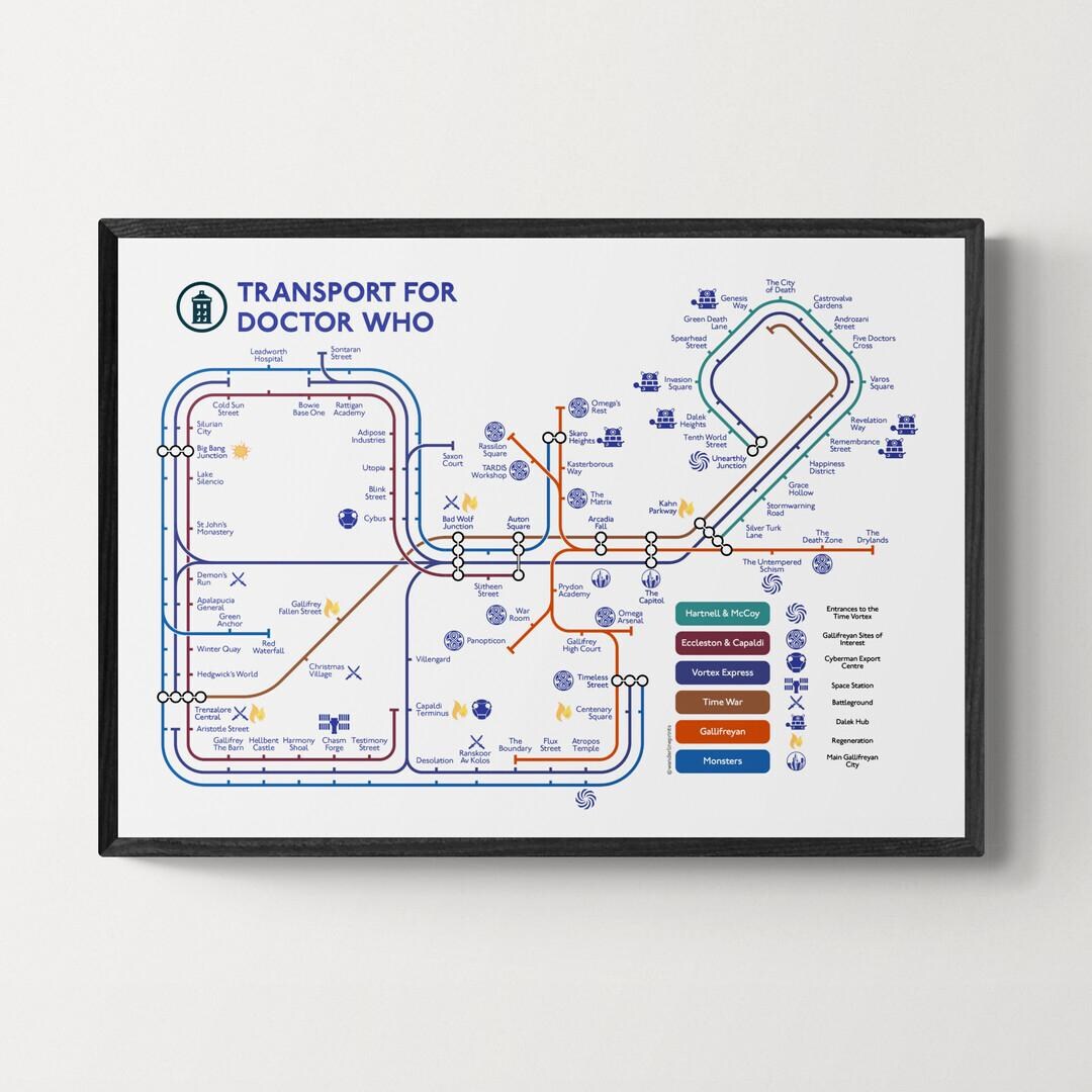 Doctor Who Tube Map Print, A3 Poster Wall Art, Doctor Who Gifts - Etsy