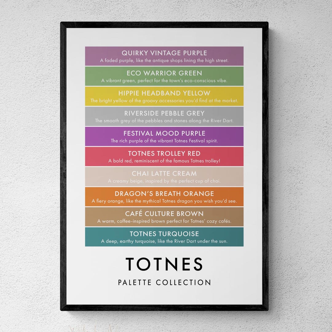 Totnes Colour Palette Print, Funny Devon Wall Art, England Poster ...