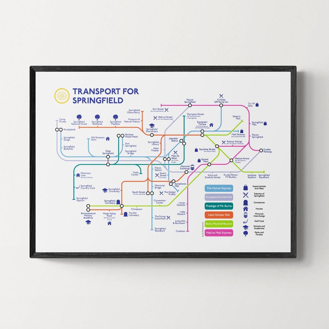 The Simpsons Tube Map Print, A3 Poster Wall Art, the Simpsons Gifts ...