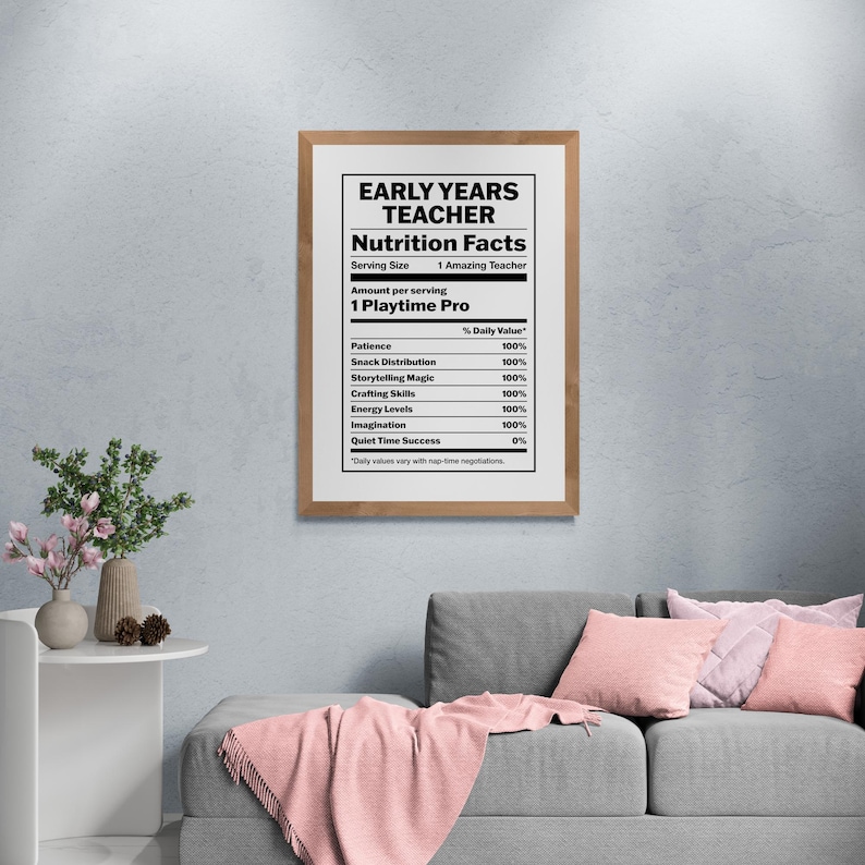 Early Years Teacher Funny Nutrition Facts Print, Job Gifts, Funny Wall ...