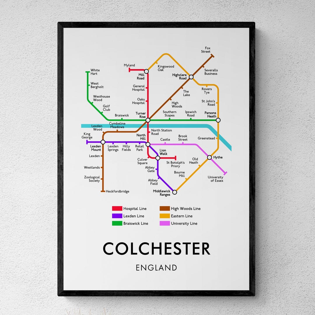 Colchester Tube Map Print, Underground Street Map Wall Art Gifts ...