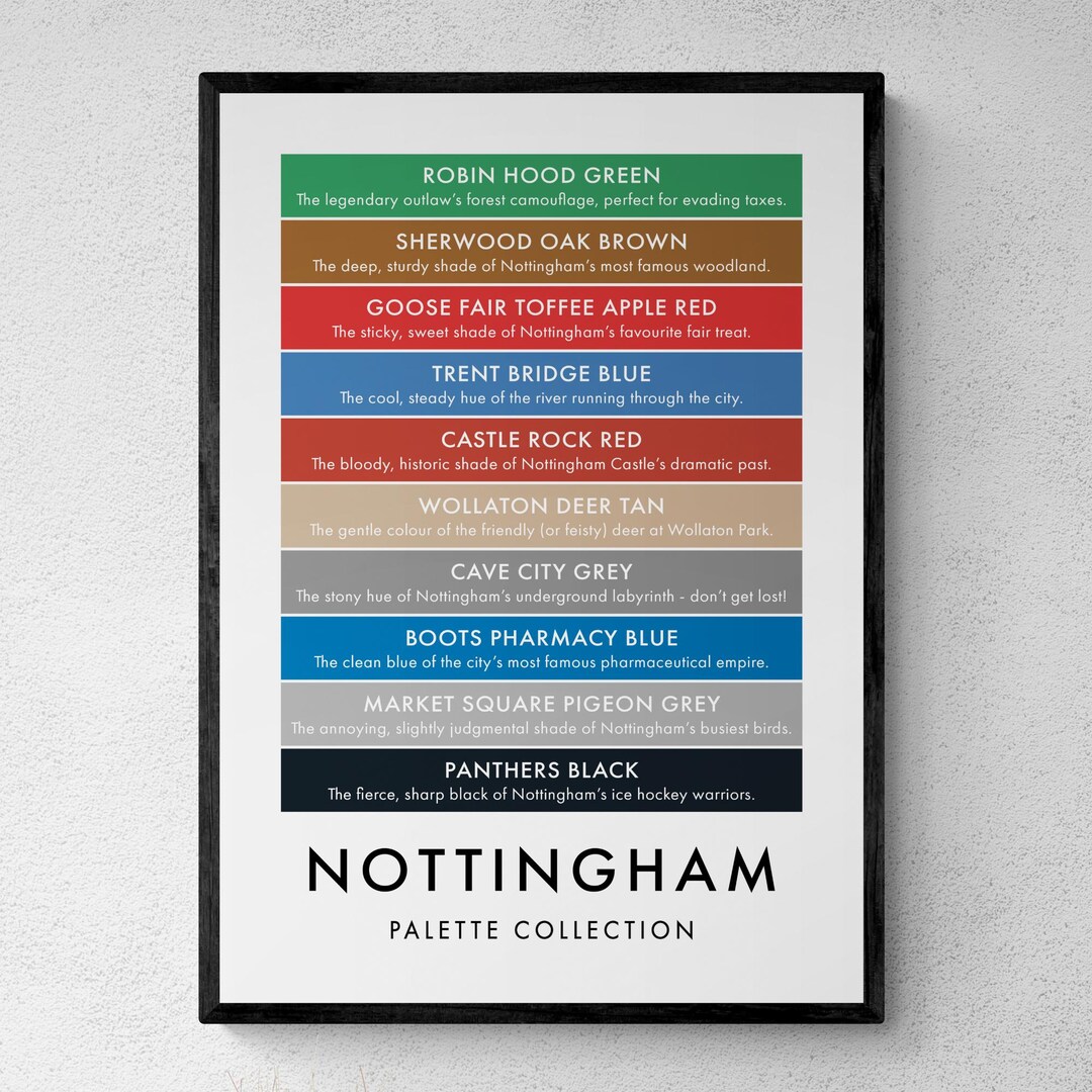 Nottingham Funny Colour Palette Print, Poster Wall Art Printable ...