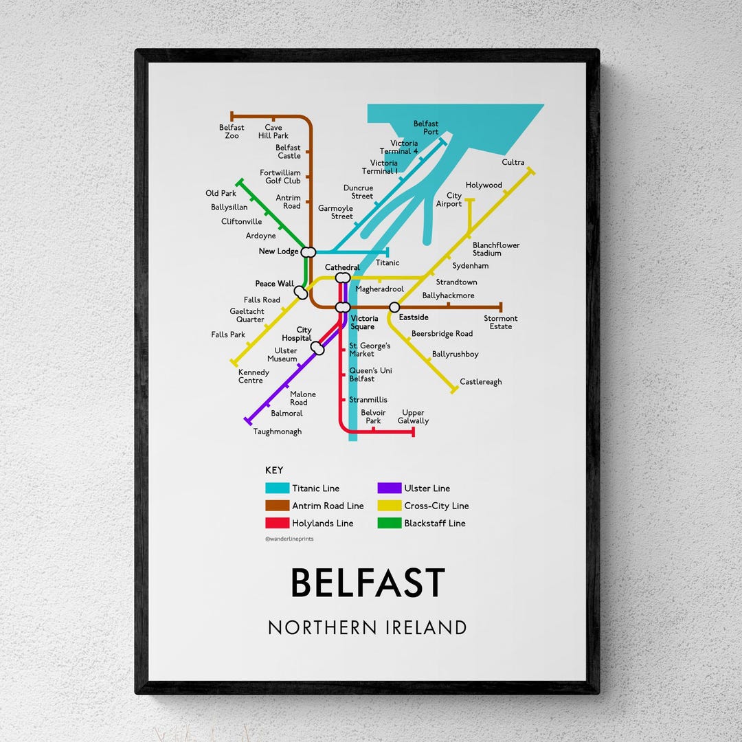 Belfast Tube Map Print, Underground Street Map Wall Art Gifts - Etsy UK