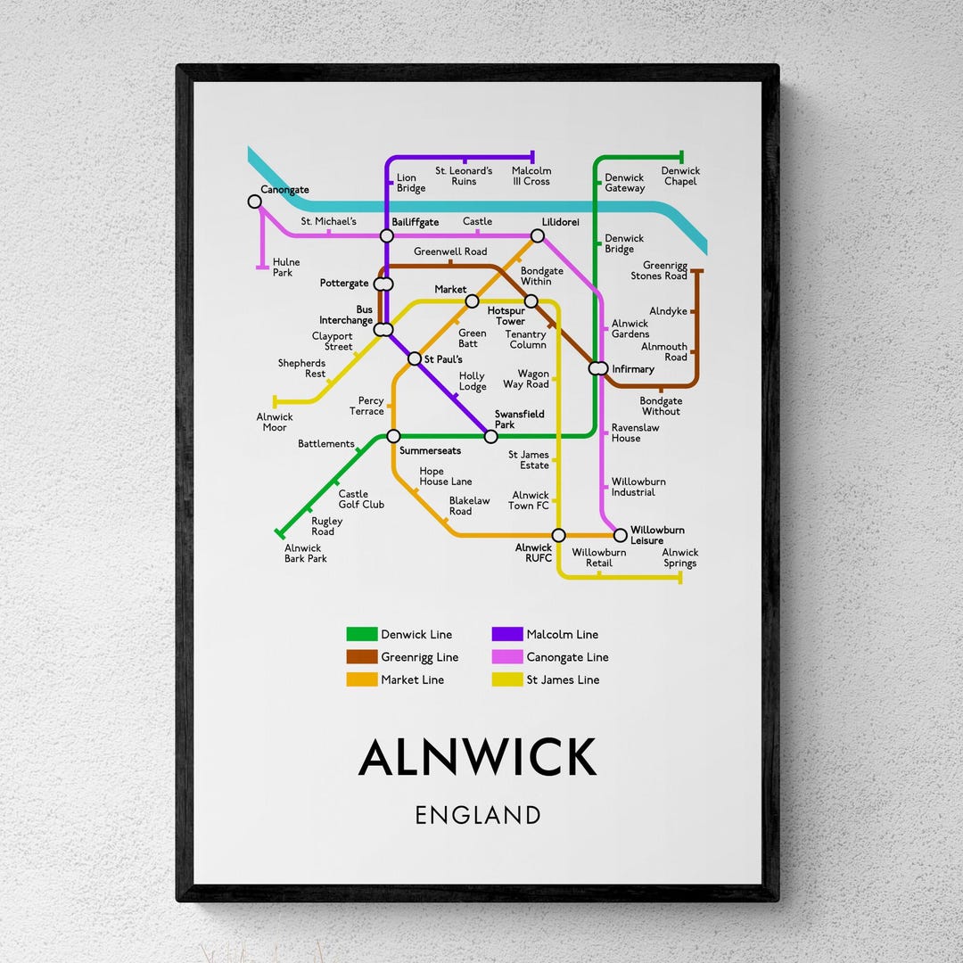 Alnwick Tube Map Print, Underground Street Map Wall Art Gifts ...