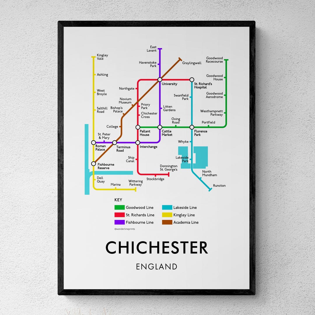 Chichester Tube Map Print, Underground Street Map Wall Art Gifts - Etsy