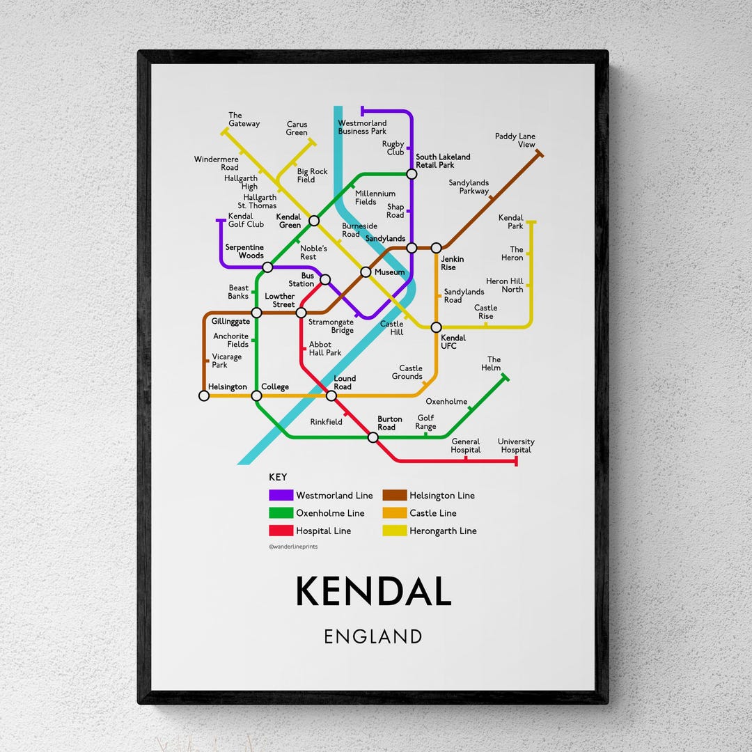 Kendal Tube Map Print, Underground Street Map Wall Art Gifts ...
