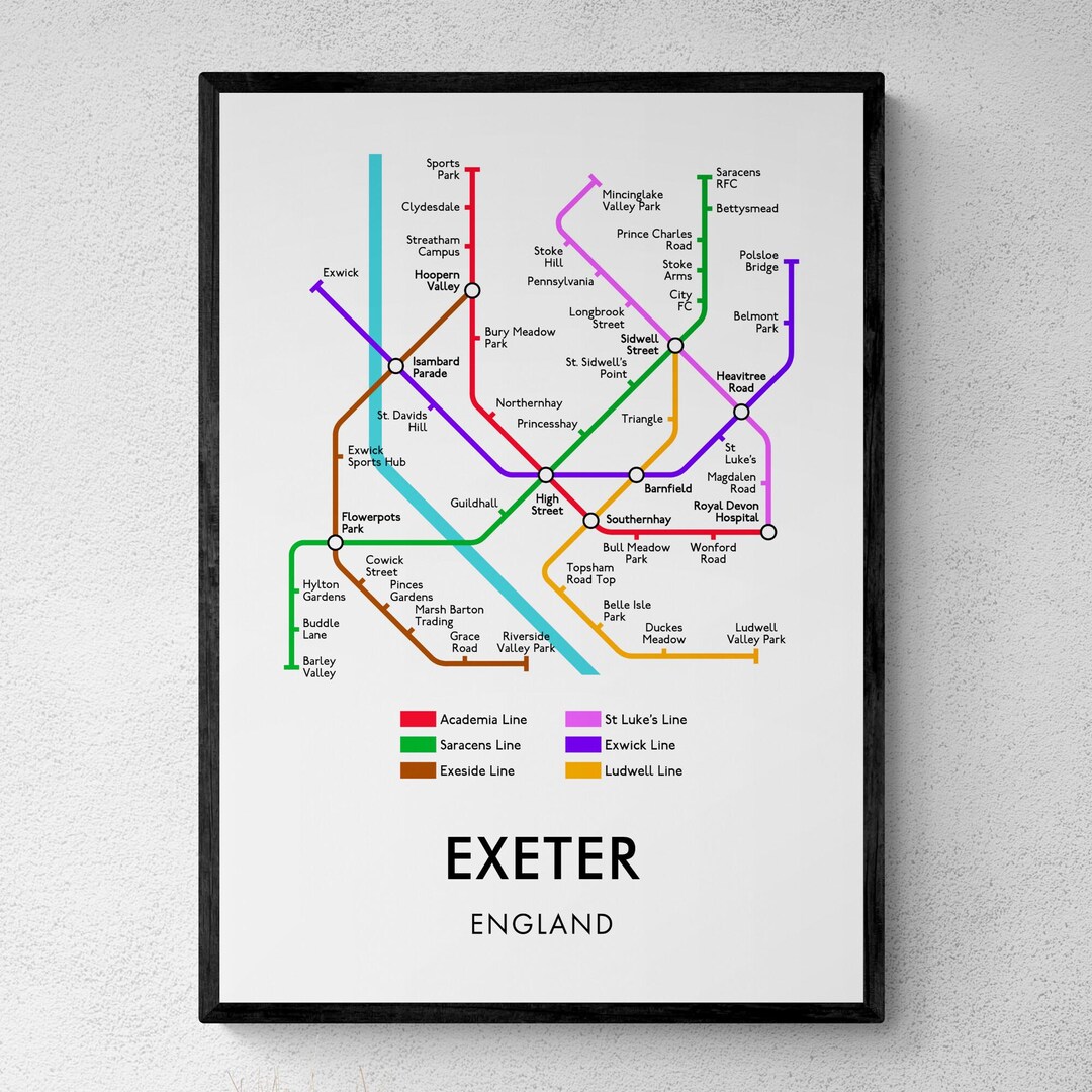 Exeter Tube Map Print, Underground Street Map Wall Art Gifts - Etsy