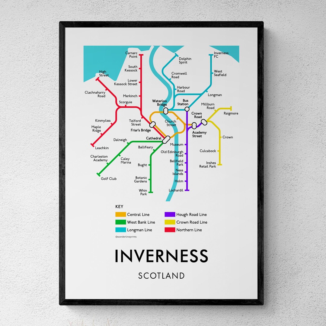 Inverness Tube Map Print, Underground Street Map Wall Art Gifts - Etsy UK