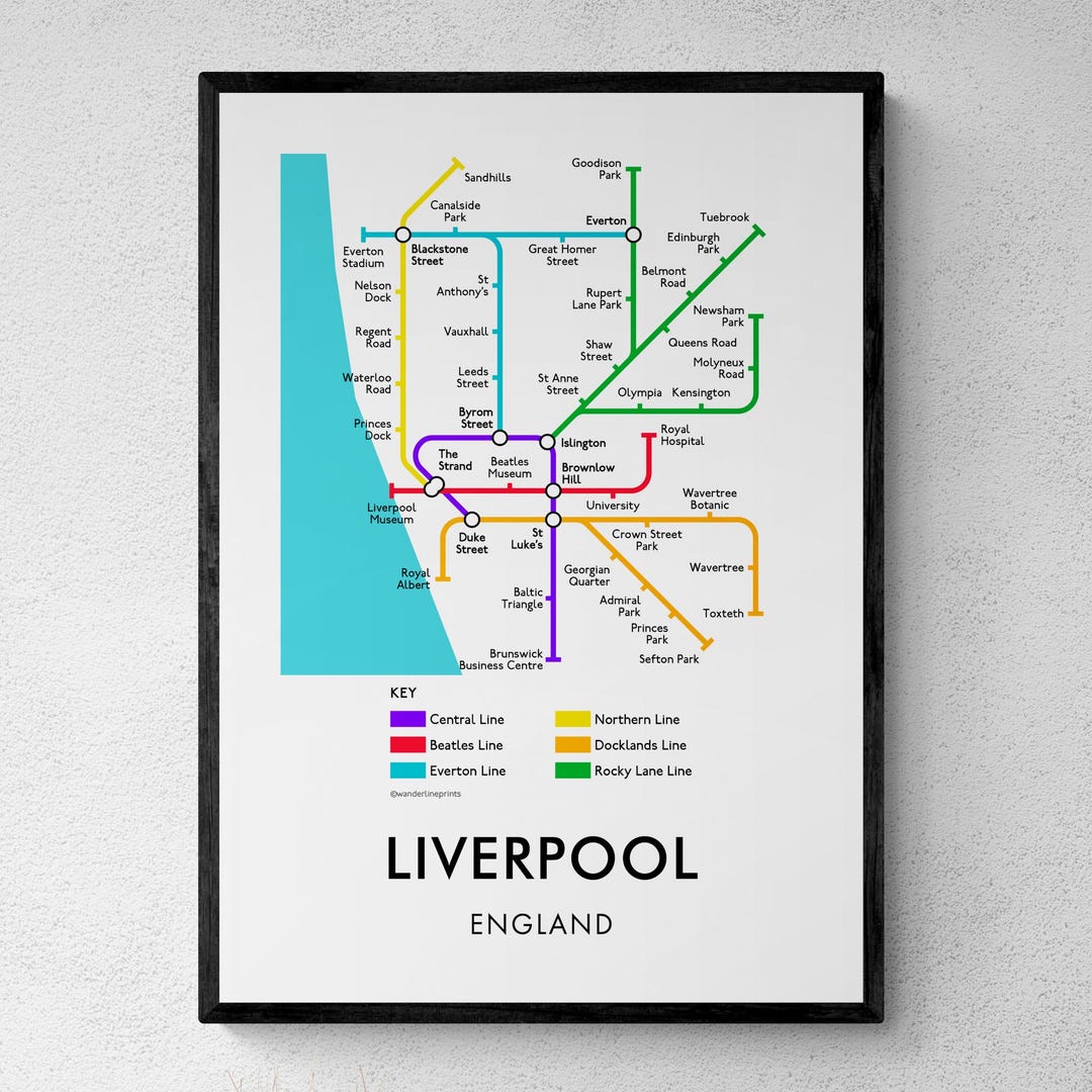 Liverpool Tube Map Print, Underground Street Map Wall Art Gifts ...