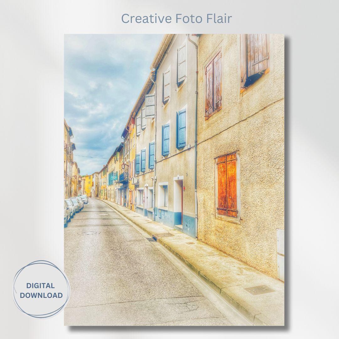 French Row of Houses Printable| Street Perspective Photo| Rustic Old ...