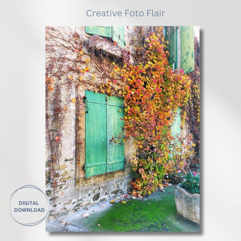 Vibrant Green Shutters Printable| Colourful Autumn Vine Wall Art ...