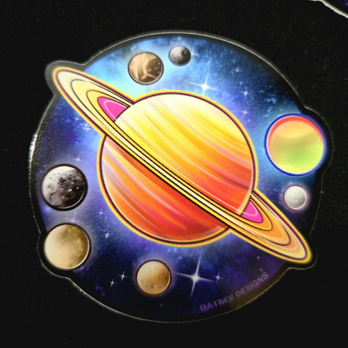 Glossy Saturn Sticker: Colorful Galaxy Vinyl Decal, Space Sticker - Etsy