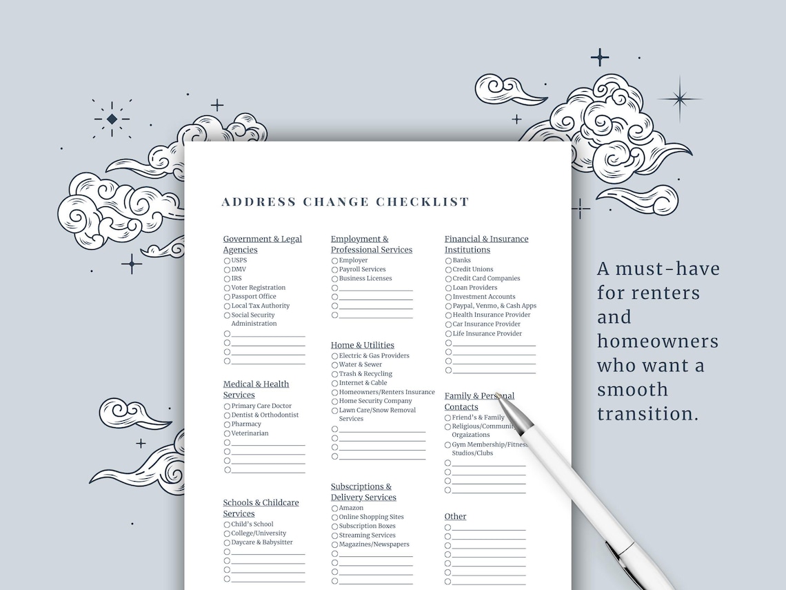 Address Change Checklist Update Planner Moving Organization Home Change ...