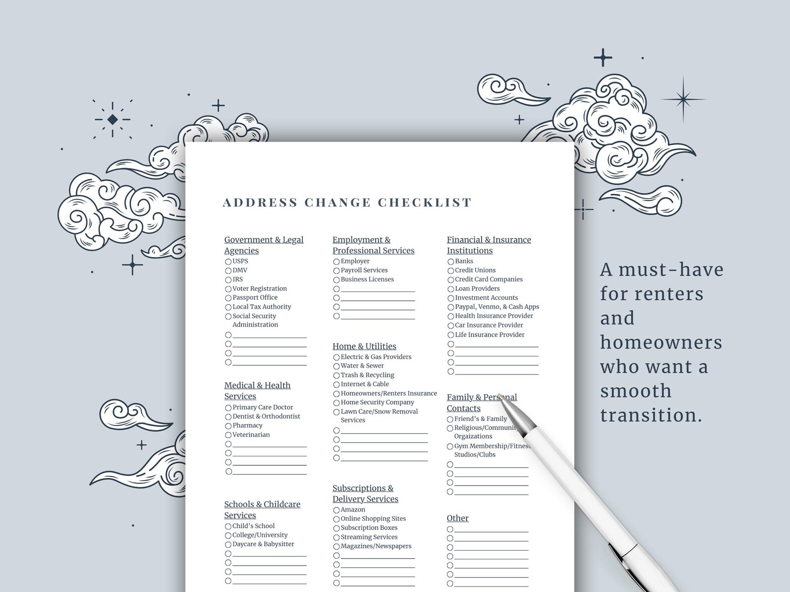 Address Change Checklist Update Planner Moving Organization Home Change ...