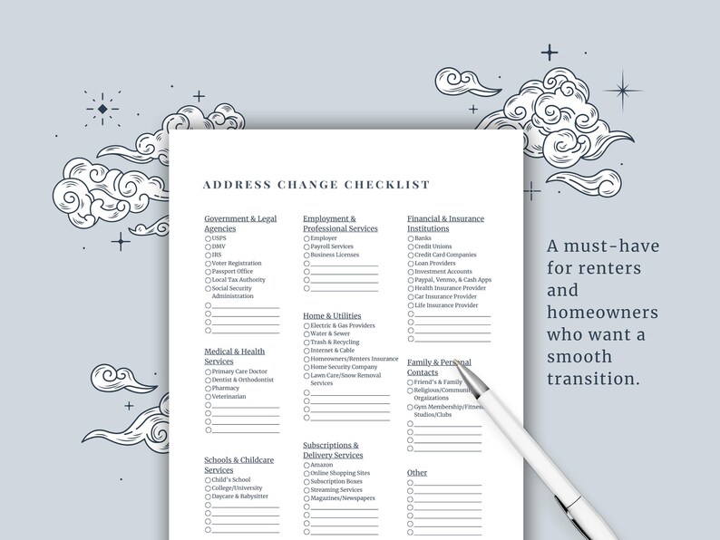 Address Change Checklist Update Planner Moving Organization Home Change ...