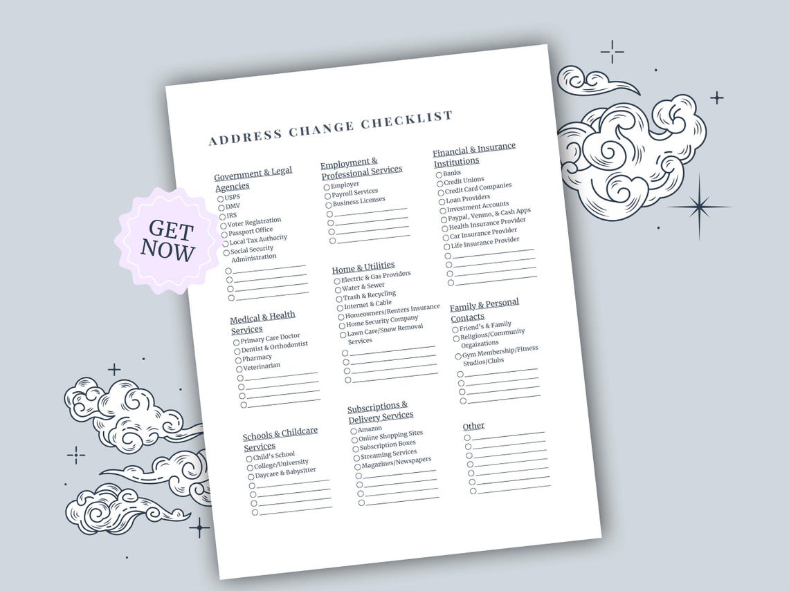 Address Change Checklist Update Planner Moving Organization Home Change ...