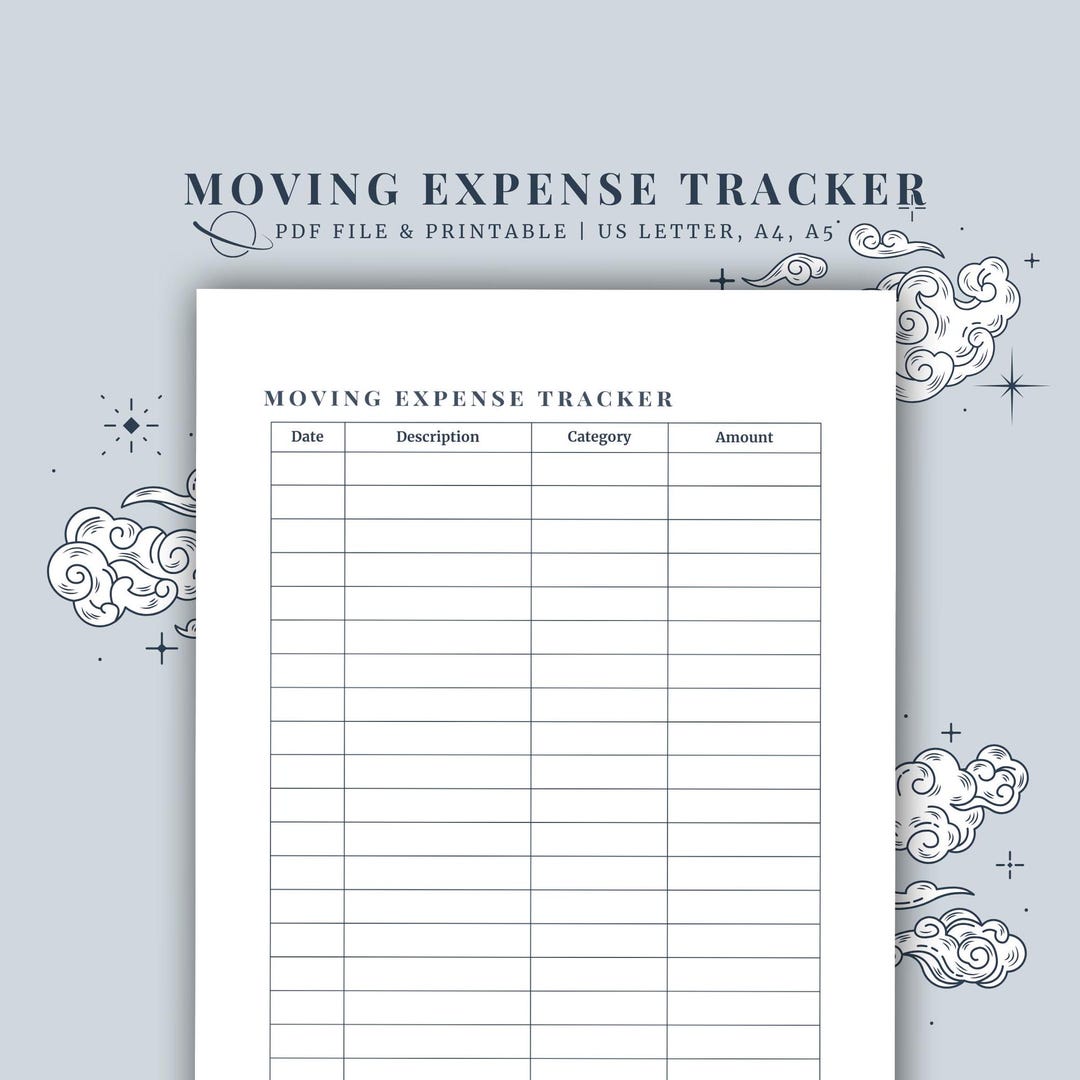 Moving Budget Tracker Organized Expense Log Financial Planning Sheet ...