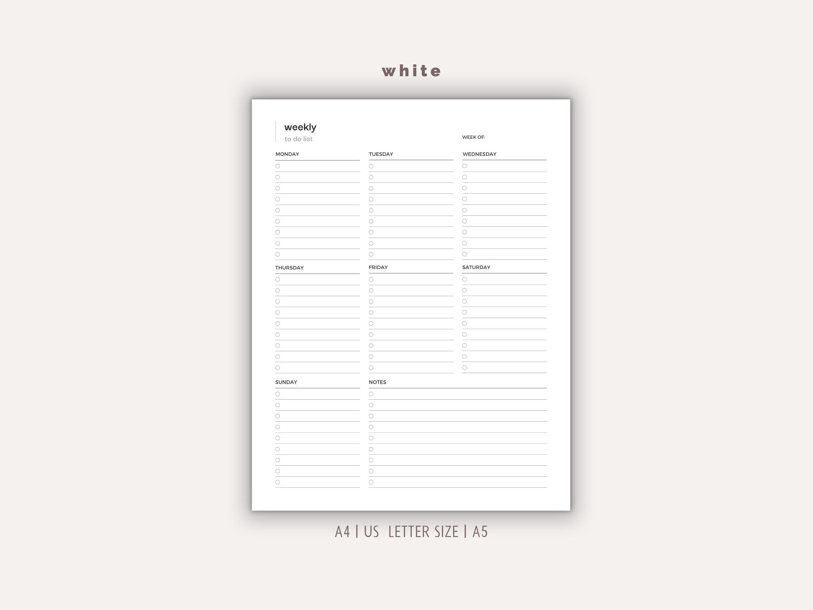 Weekly To-do List Printable Task Organizer Goal Tracker Productivity ...