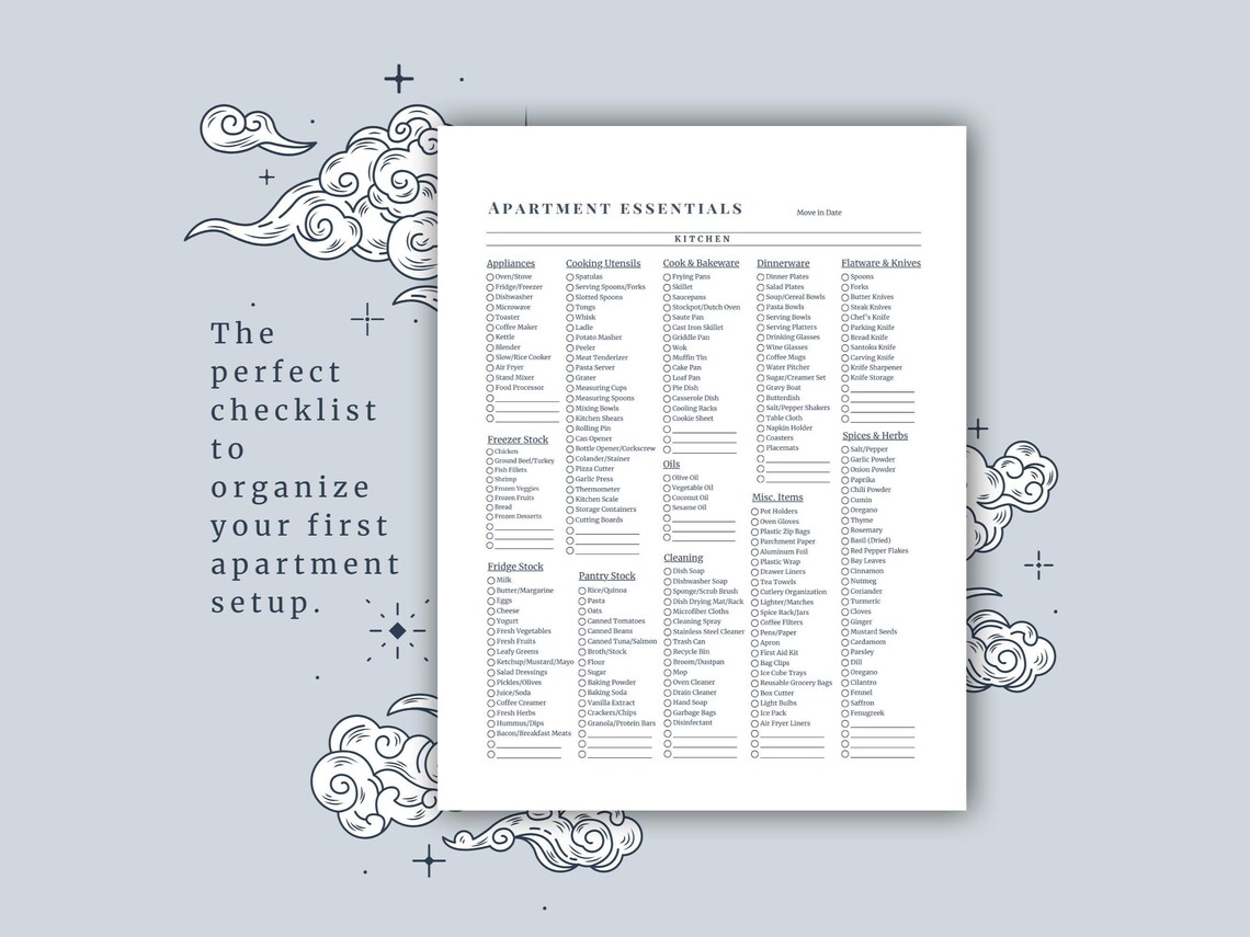 New Home Essentials Printable Moving Checklist First Apartment Must ...
