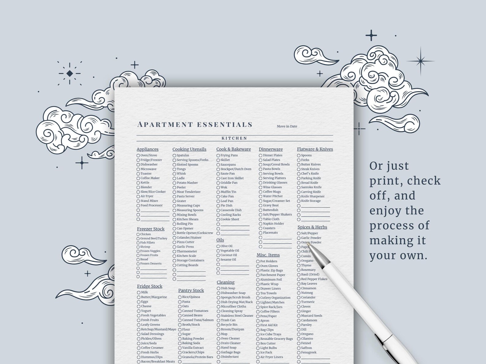 New Home Essentials Printable Moving Checklist First Apartment Must ...