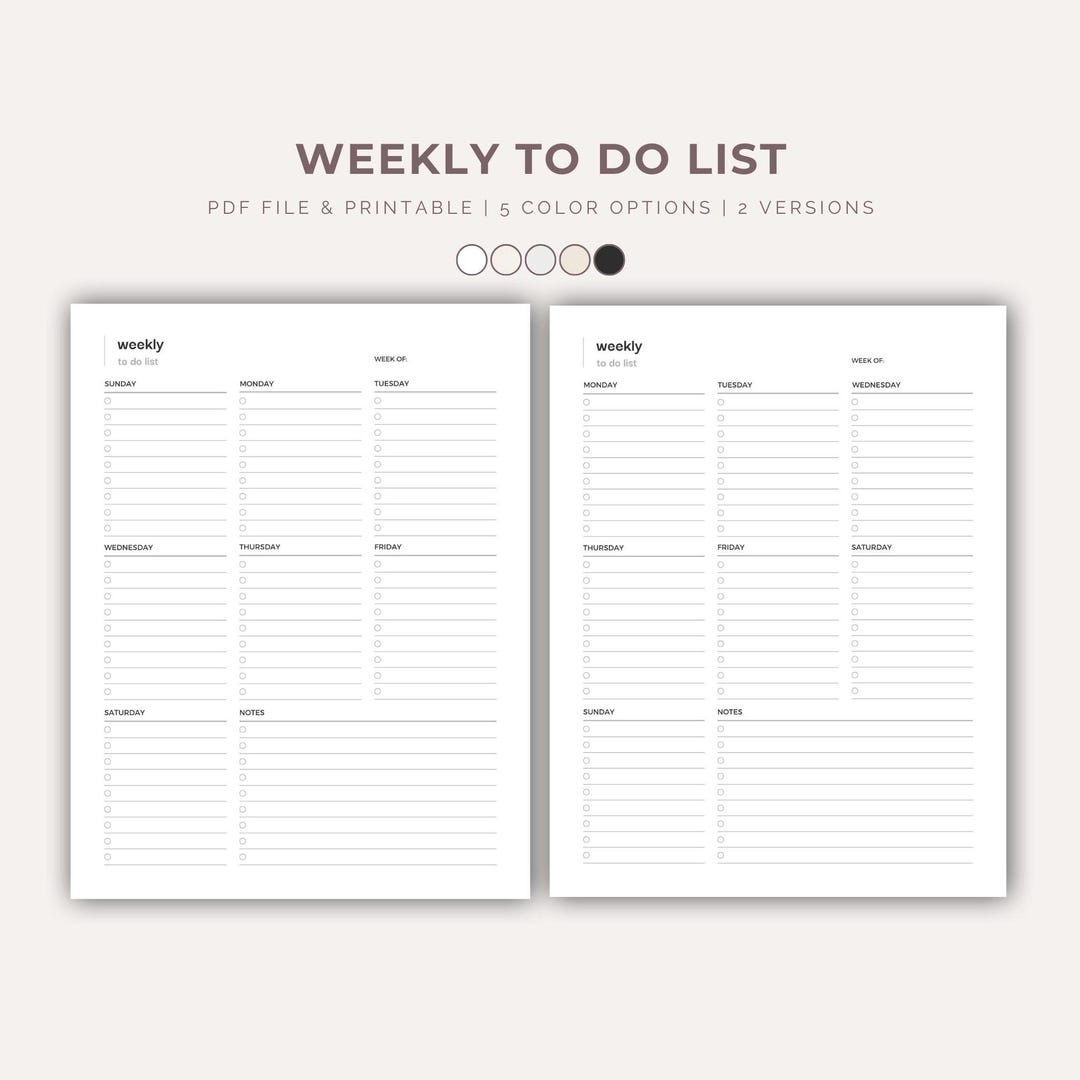 Weekly To-do List Printable Task Organizer Goal Tracker Productivity ...